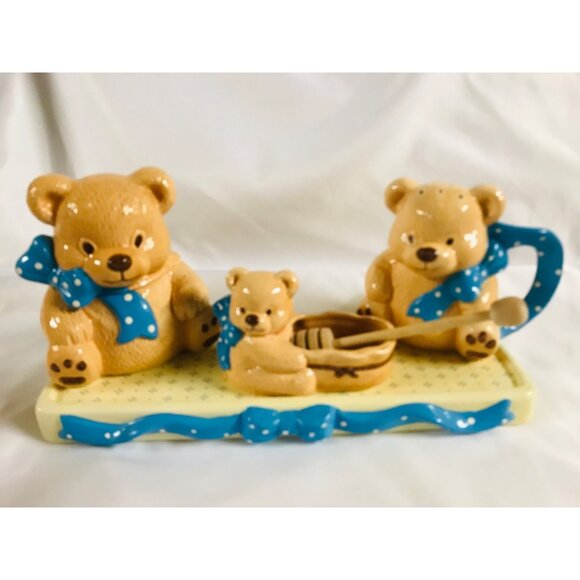 Kitchen | Ceramic Bear Family Honey Pot With Spoon Tray 3pc Set | Poshmark